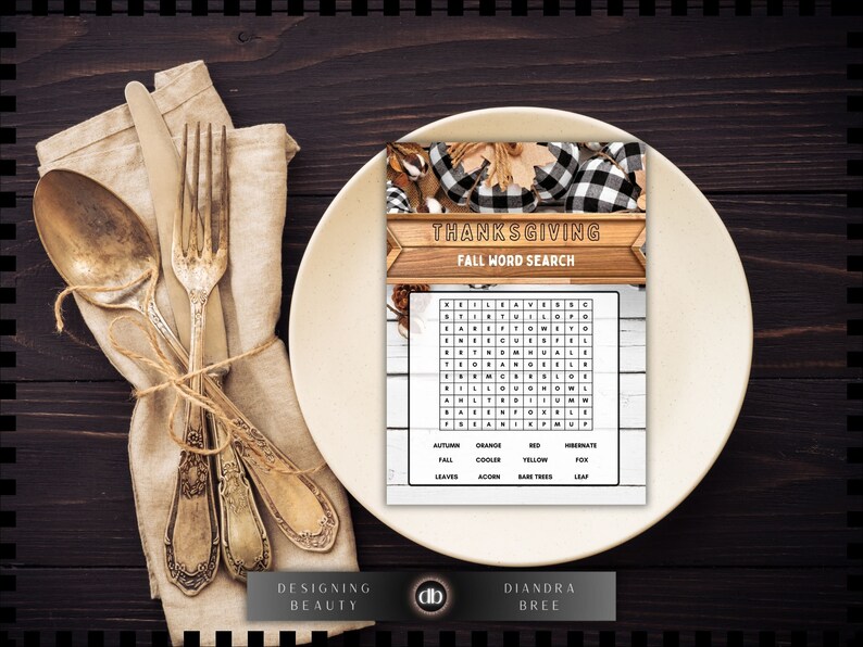 Thanksgiving Fall Word Search Puzzle Friendsgiving Party Game Printable ...