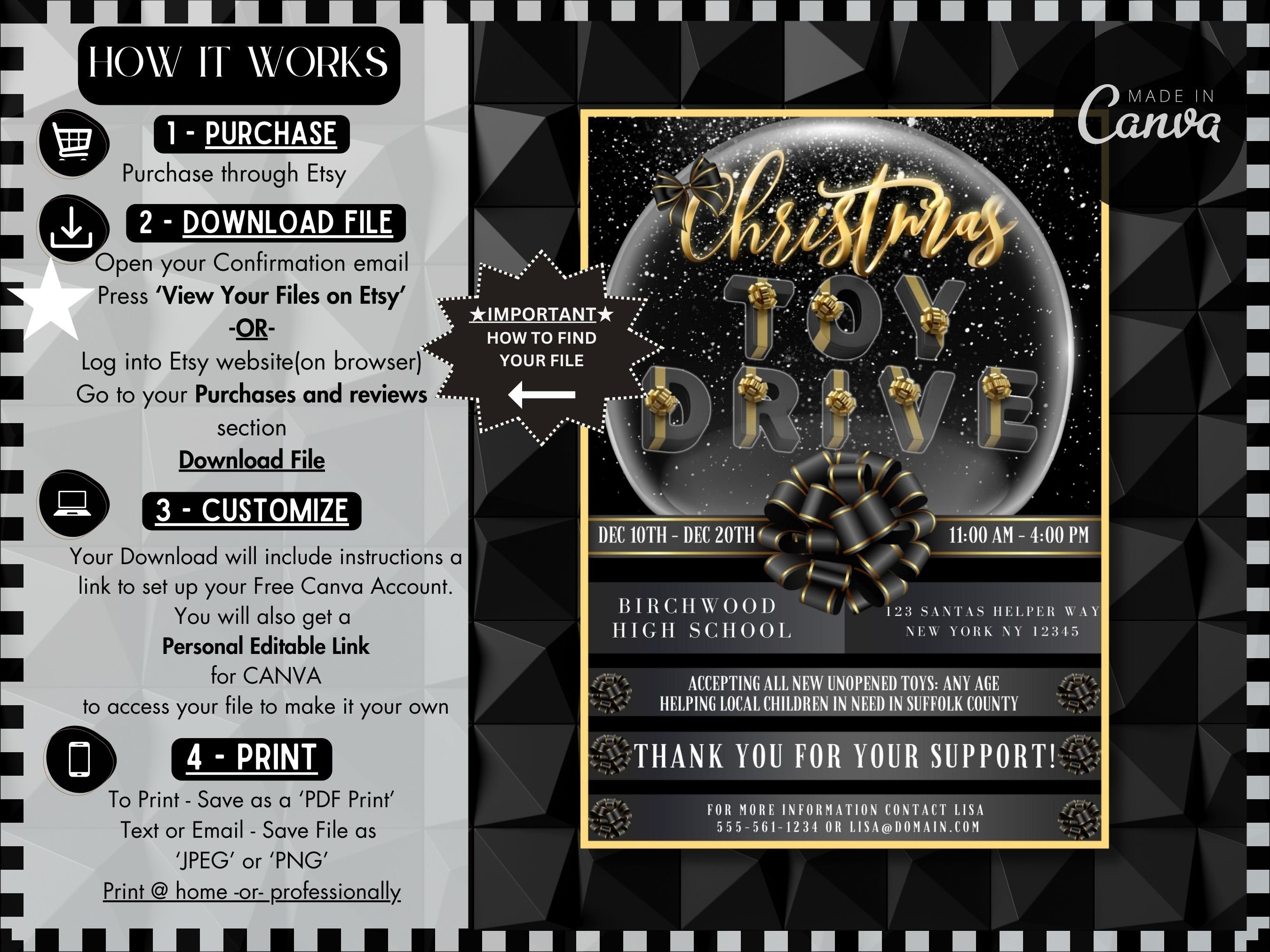 Editable Holiday Toy Drive Christmas Flyer Community Toy Donation Sign ...