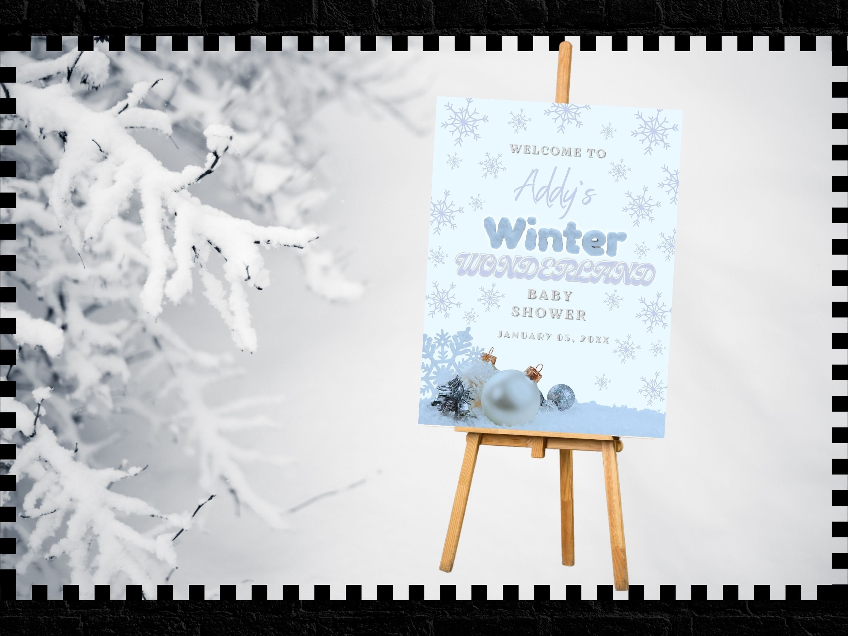 Editable Winter Wonderland Baby Shower Welcome Sign Template Snowflake ...