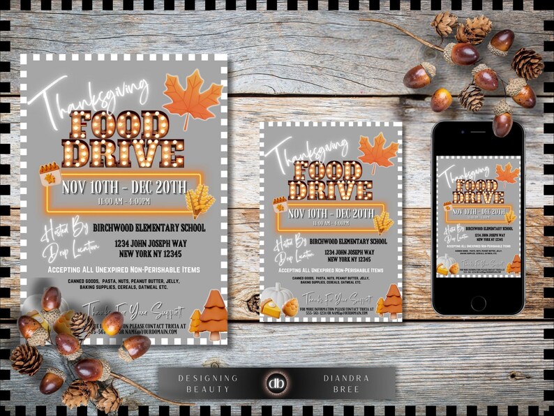 Editable Thanksgiving Fall Food Drive Flyer Community Hunger Drive ...