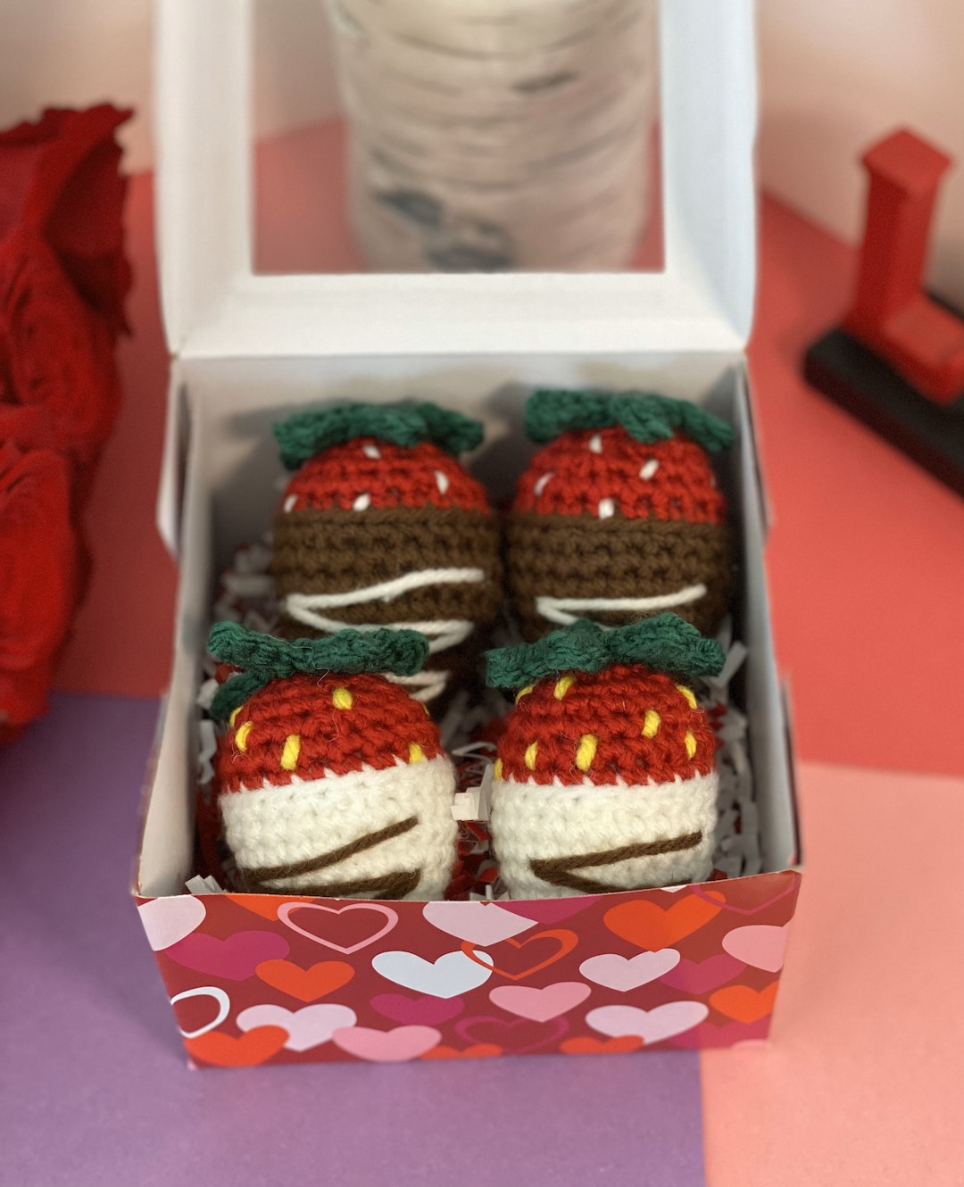 Handmade, Crocheted, Chocolate Covered Strawberries, Box of 4 - Etsy
