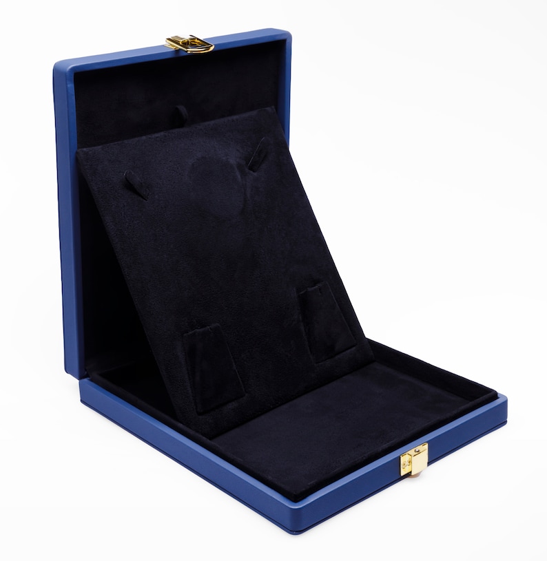 Leather Blue Jewelry Box for Necklace Earring Set, Elegant Jewelry Box ...