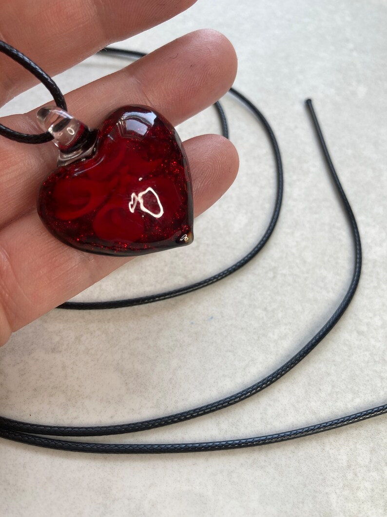 Red Heart Necklace Glass Heart Pendant With Long Wax Cord 132cm Y2K Emo ...
