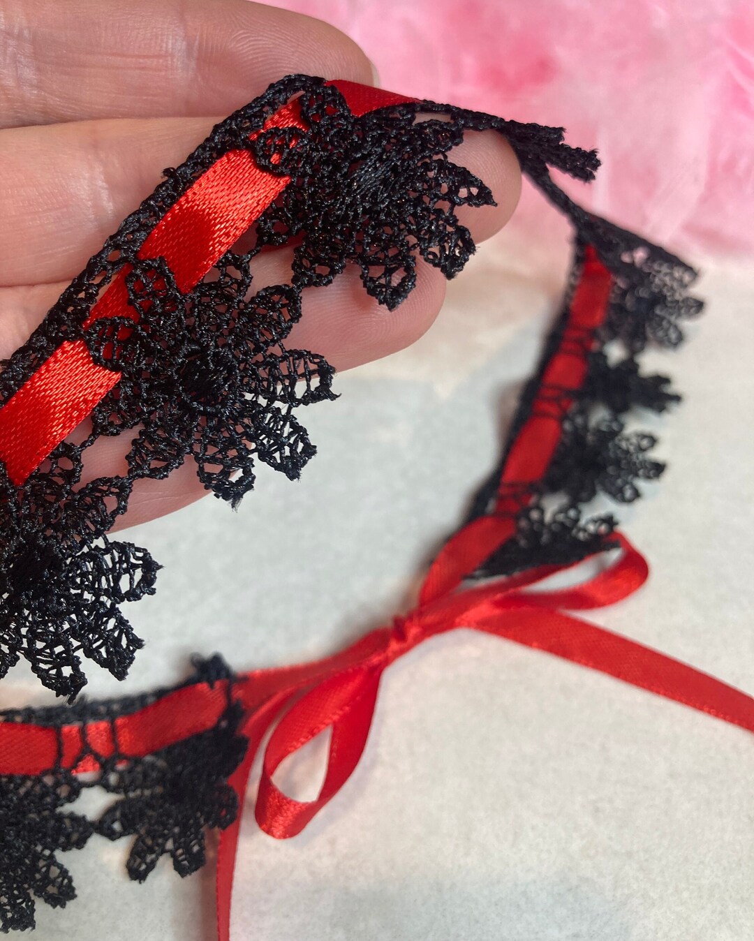 Black Lace Choker, Red Ribbon Choker With Ribbon Ties Coquette Choker ...