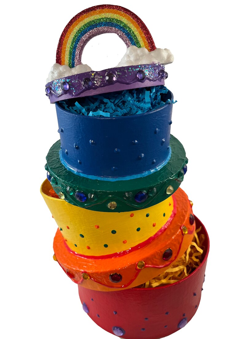 Rainbow Cake Paper Mâché Gift Box - Etsy