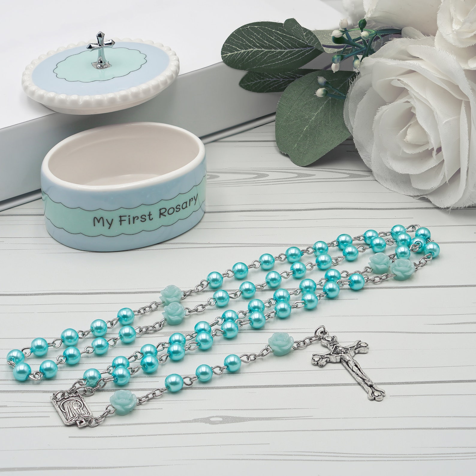 Cascade Goods - Boys My First Baby Rosary & Keepsake Box, Catholic ...