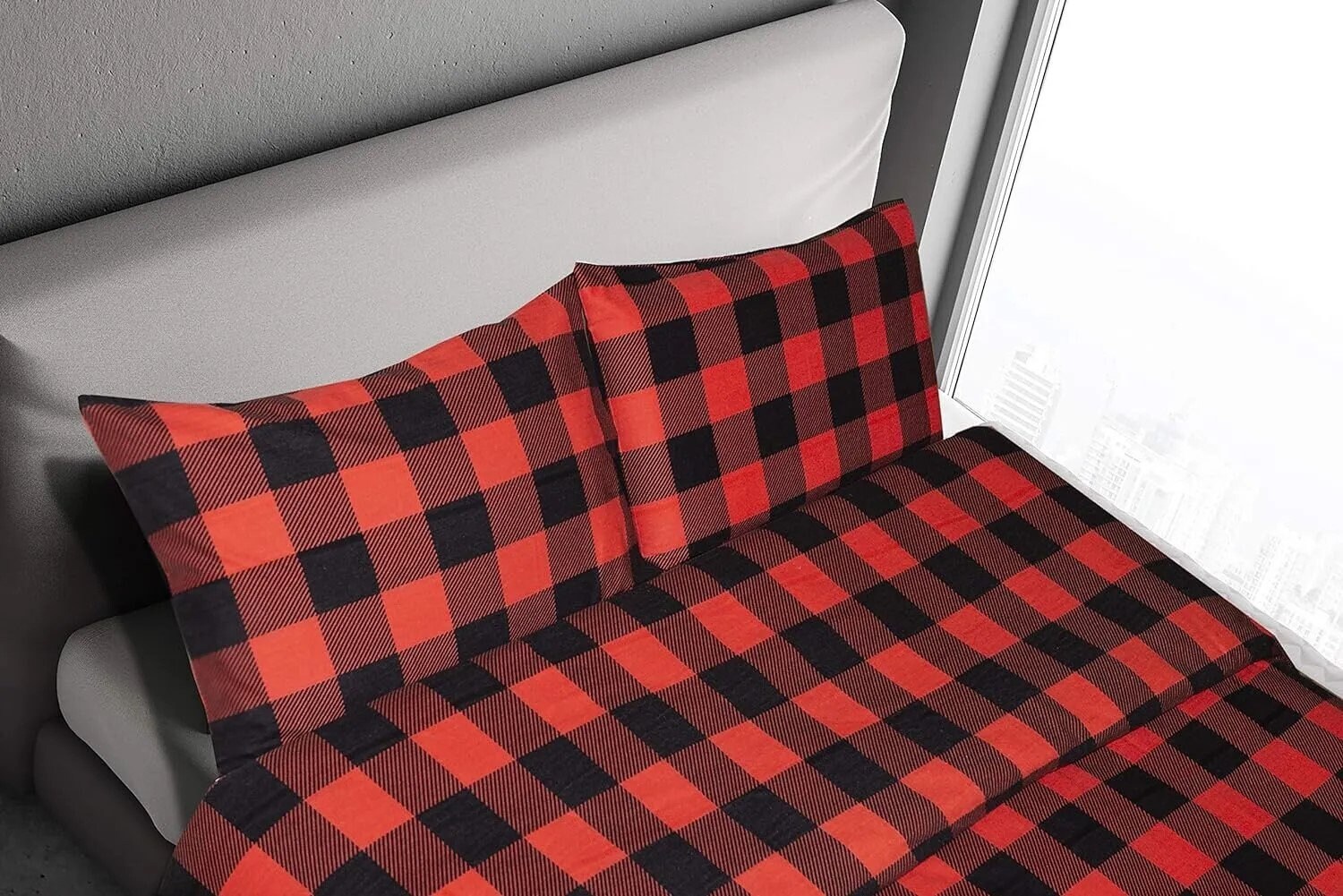 180 Gram Cotton Heavy Flannel Duvet Cover Set (red Black Plaid,full ...