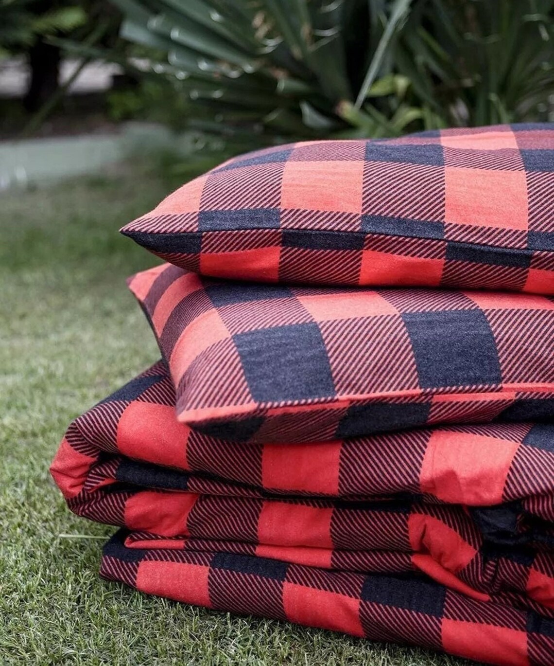 180 Gram Cotton Heavy Flannel Duvet Cover Set (red Black Plaid,full ...