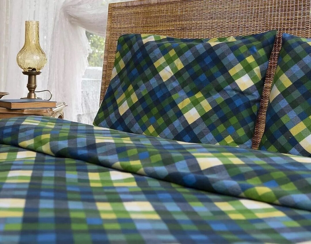 180 Gram Cotton Heavy Flannel Duvet Cover Set(green Blue Navy, Full ...
