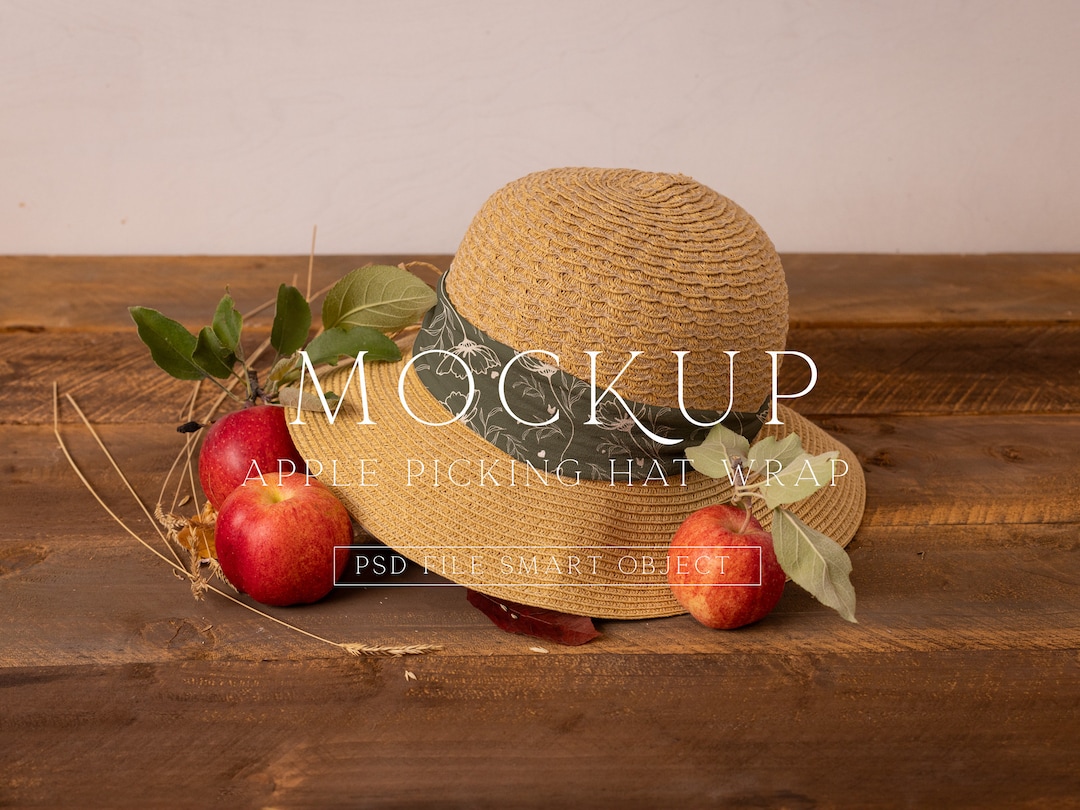 Garden Hat With Fall Apples Pattern Mockup, Scarf Hat Wrap, Garden Hat ...