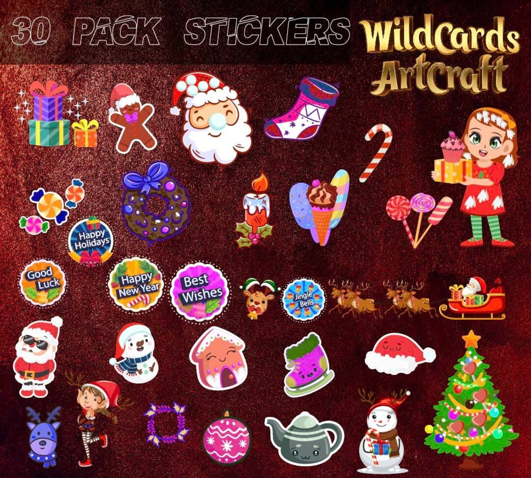 Christmas Digital Stickers Set, Cute Holographic Stickers, Holiday ...