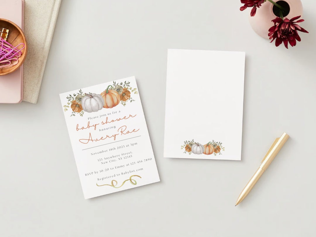 Fall Theme Baby Shower Invitation, Pumpkin Theme Invite, November Baby ...