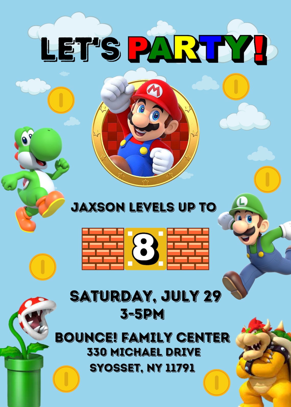 Super Mario Birthday Invitation, Mario Bros Birthday, Mario Party ...