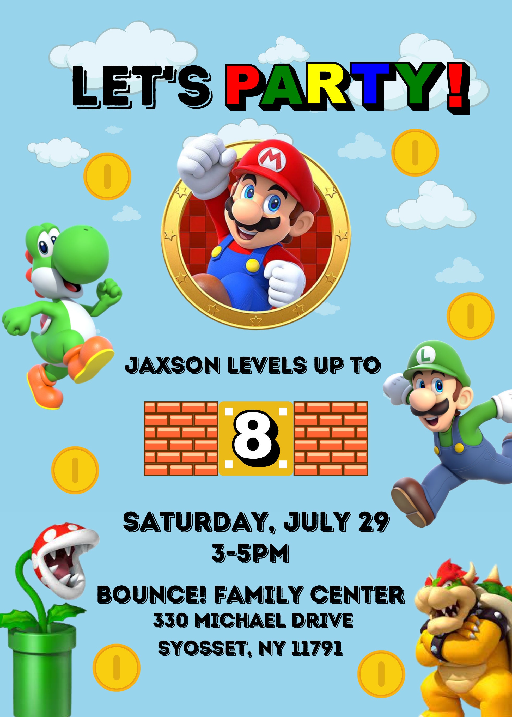 Super Mario Birthday Invitation, Mario Bros Birthday, Mario Party ...