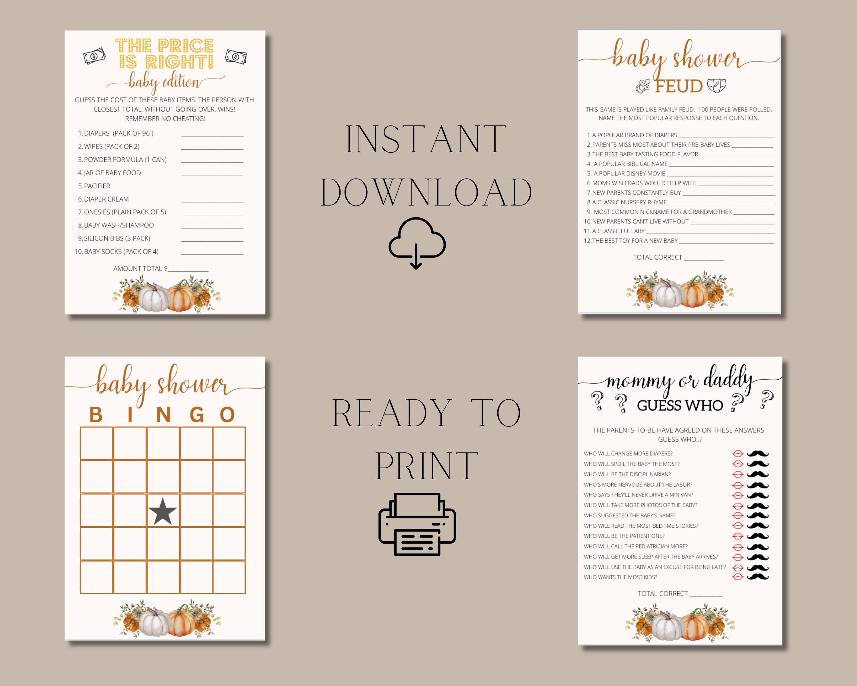 Fall Theme Baby Shower Games, Pumpkin Decoration Baby Shower, Baby ...