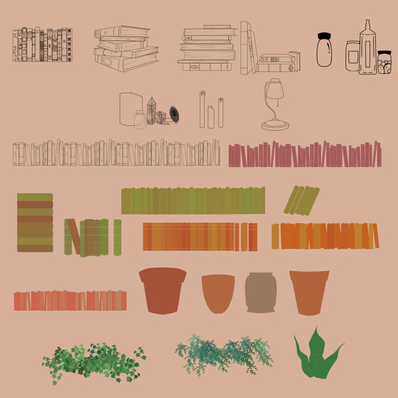 25 Stamps and Brushes for Procreate Aesthetic Bookcase Fillers and ...