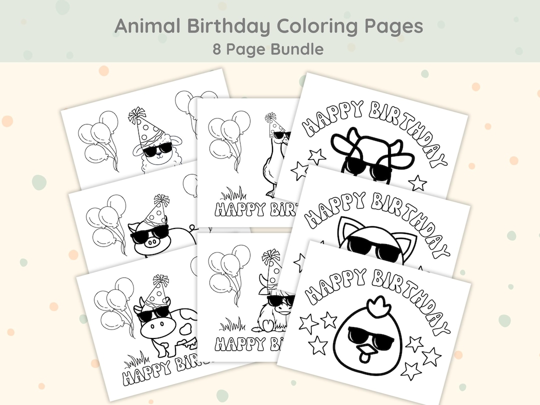 Animal Birthday Coloring Page: Kids Party Favor (instant Download) - Etsy