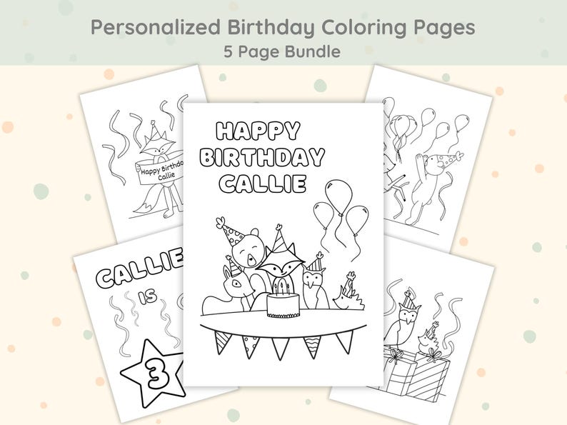 Custom Birthday Coloring Page, Woodland Animals Coloring Pages ...