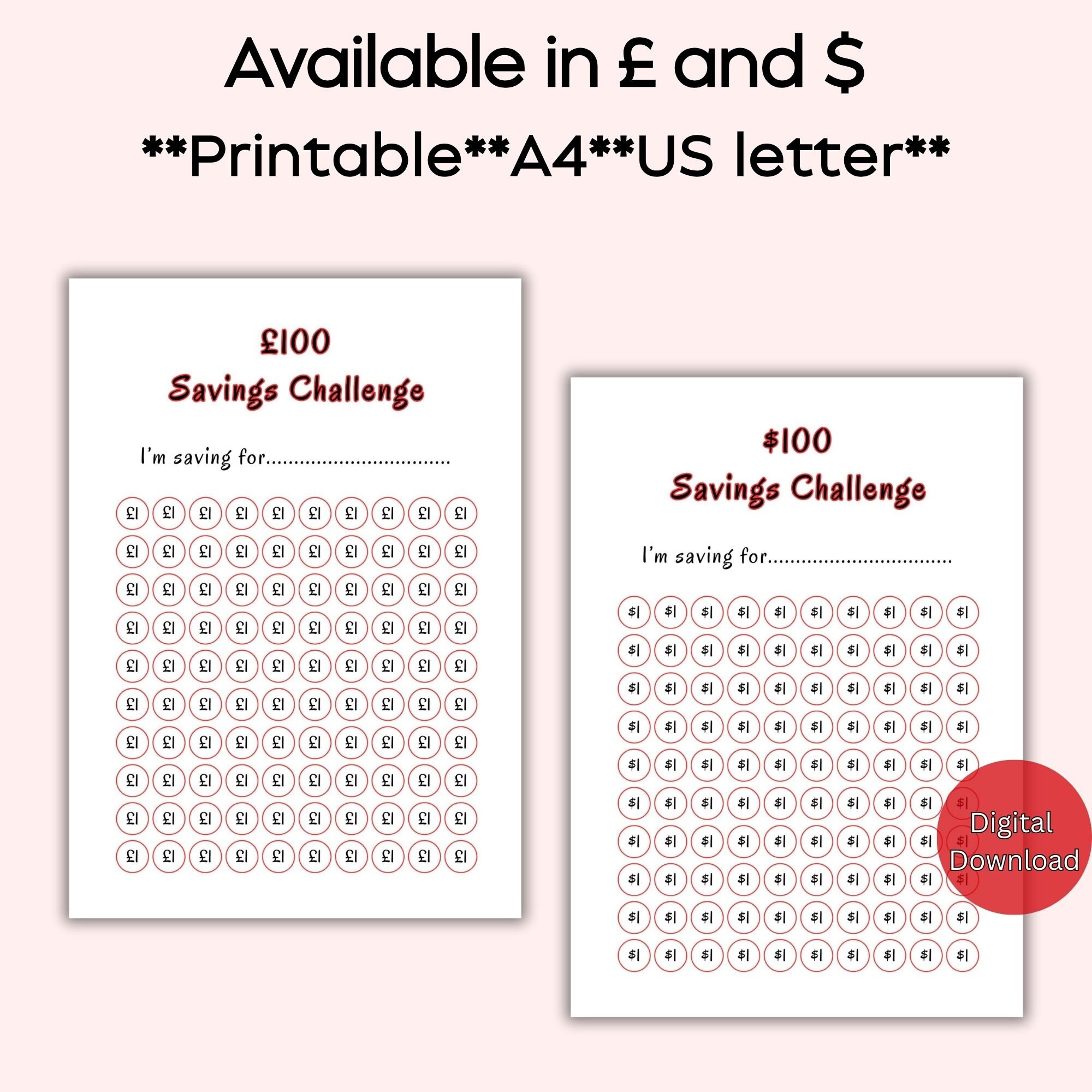 Savings Challenge Printable, Save 100 Pounds or Dollars, Children's ...