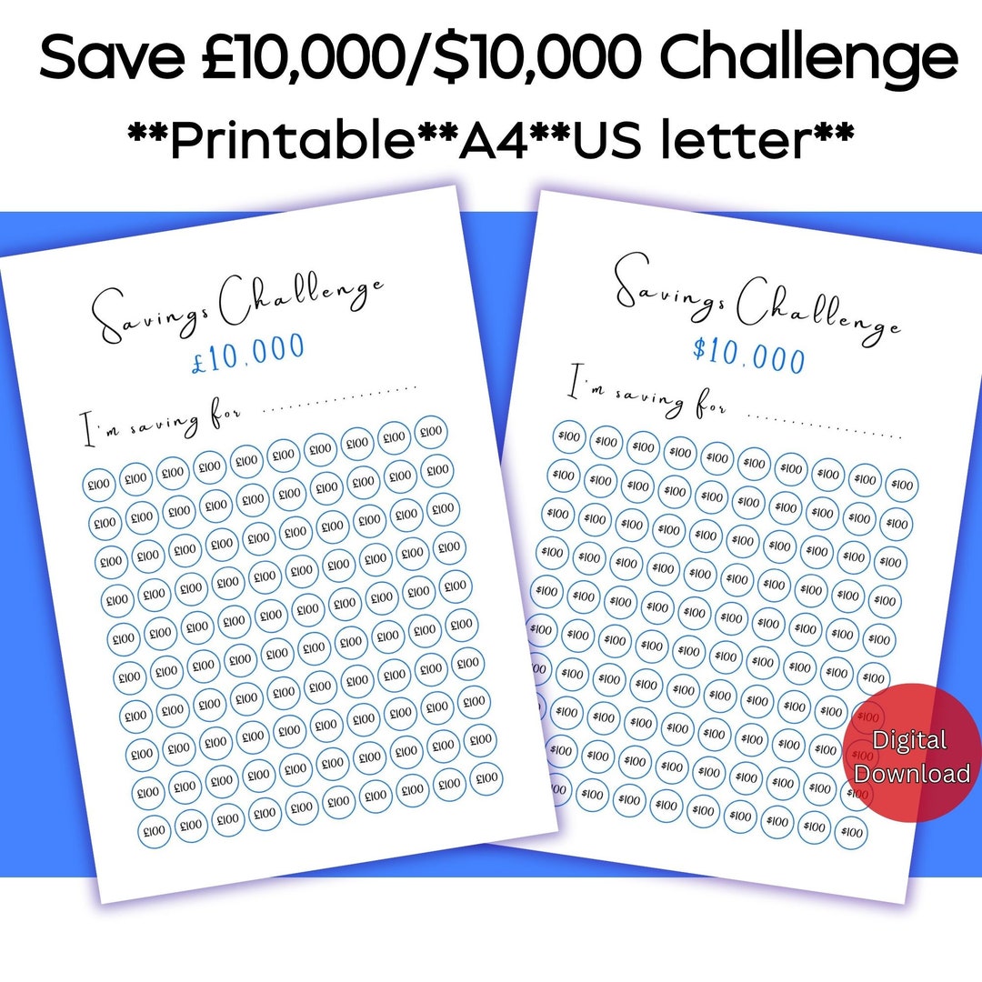 Savings Challenge Printable, Save 10,000 Pounds or Dollars, 10k Savings ...