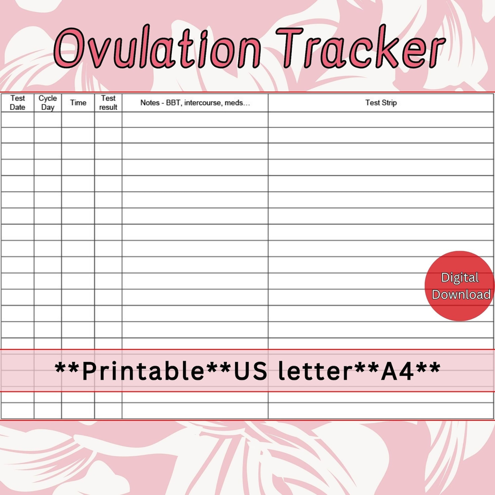 Ovulation Test Strip Tracker, Printable OPK Test Sheet, Fertility ...