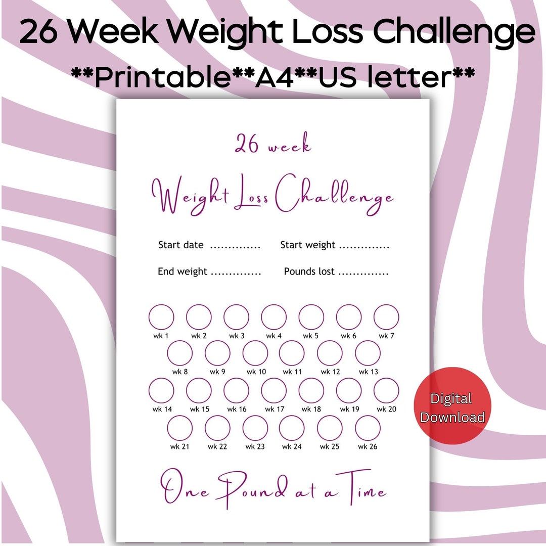 26 Week Weigh Loss Challenge, Motivational Printable Tracker to Help ...