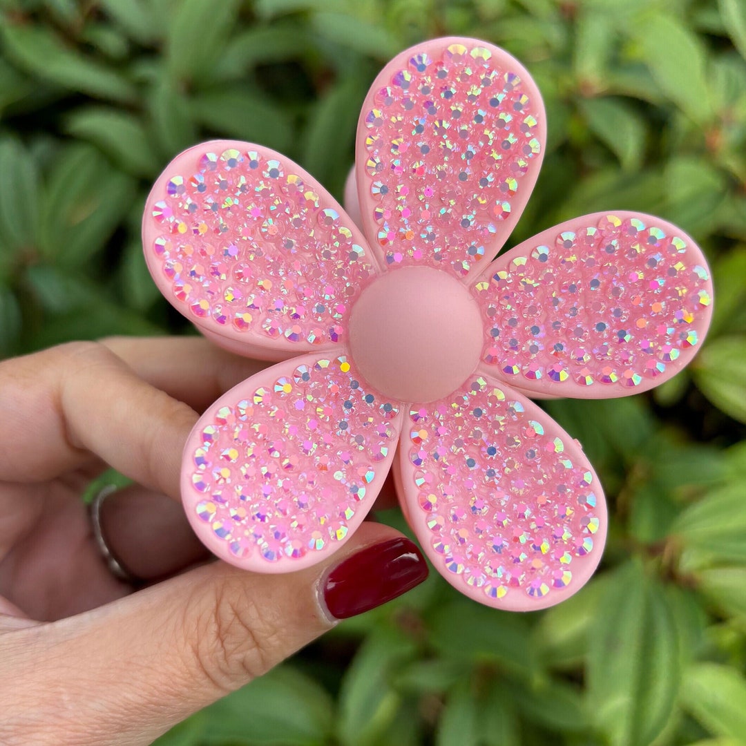 Pink Rhinestone Bedazzled Flower Hair Claw Clip - Etsy