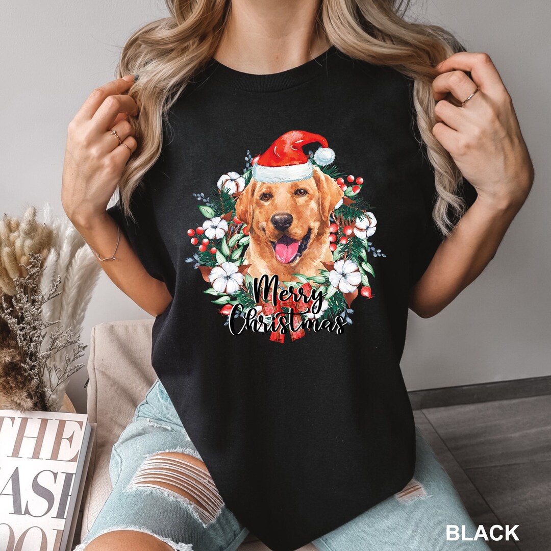 Merry Christmas Wreath Yellow Labrador T-shirt Comfort Colors - Etsy