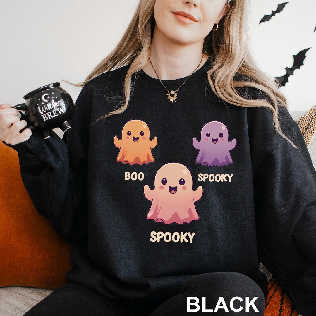 Boo Spooky Ghost Halloween Sweatshirt, Cute Ghost Halloween Sweatshirt ...