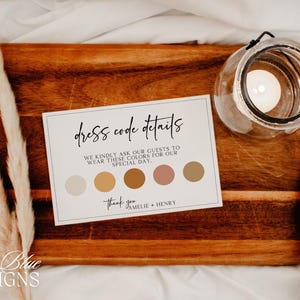 Modern Wedding Color Palette Card Custom Dress Code Card Template DIY ...