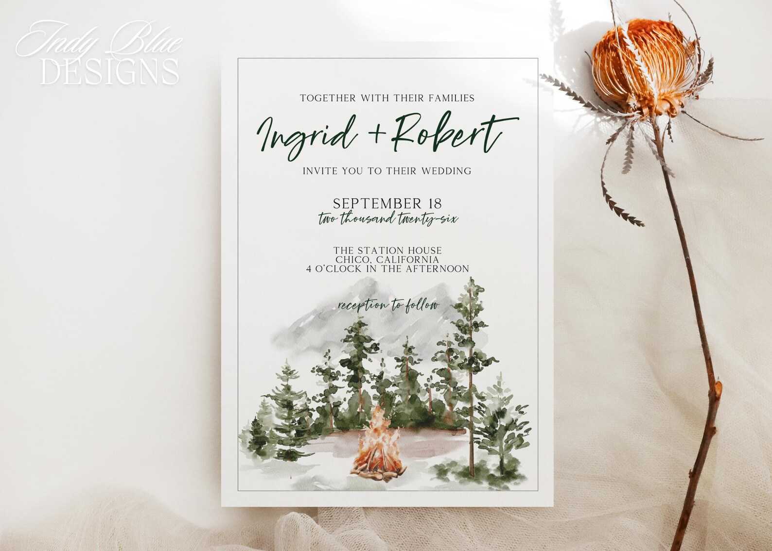 Unique Autumn Wedding Invitation Template Suite Classic Campfire ...