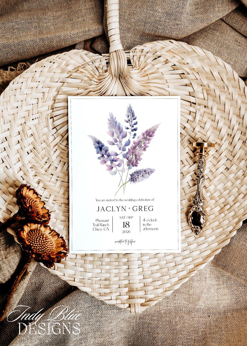 Unique Floral Wedding Invitation Template Violet Lavender Printable ...