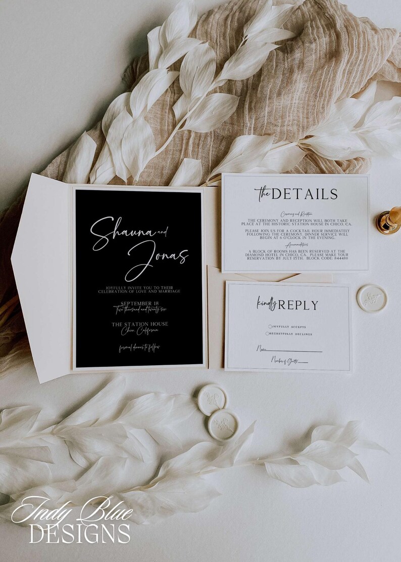 Modern Wedding Invitation Template Set Elegant Sophisticated Wedding ...