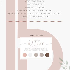 Modern Wedding Color Palette Card Custom Dress Code Card Template DIY ...
