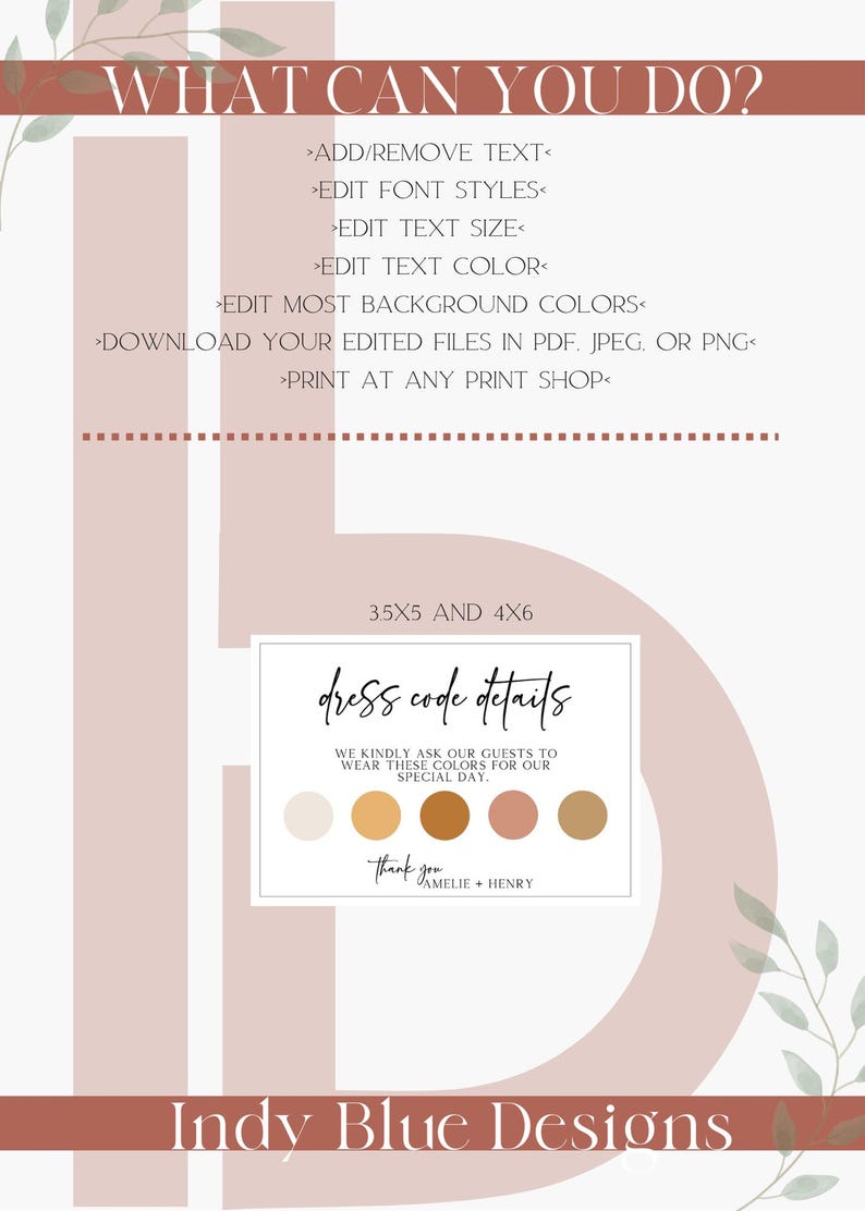 Modern Wedding Color Palette Card Custom Dress Code Card Template DIY ...