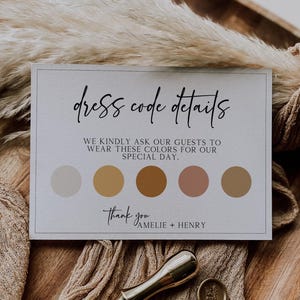Modern Wedding Color Palette Card Custom Dress Code Card Template DIY ...