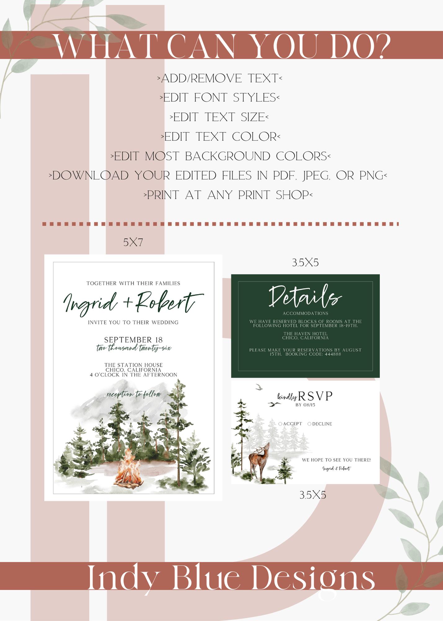 Unique Autumn Wedding Invitation Template Suite Classic Campfire ...