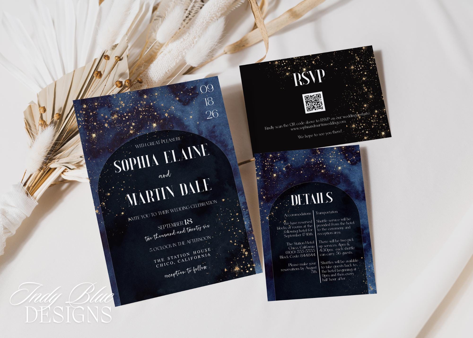 Unique Starry Wedding Invitation Template Suite Classic Night Wedding ...