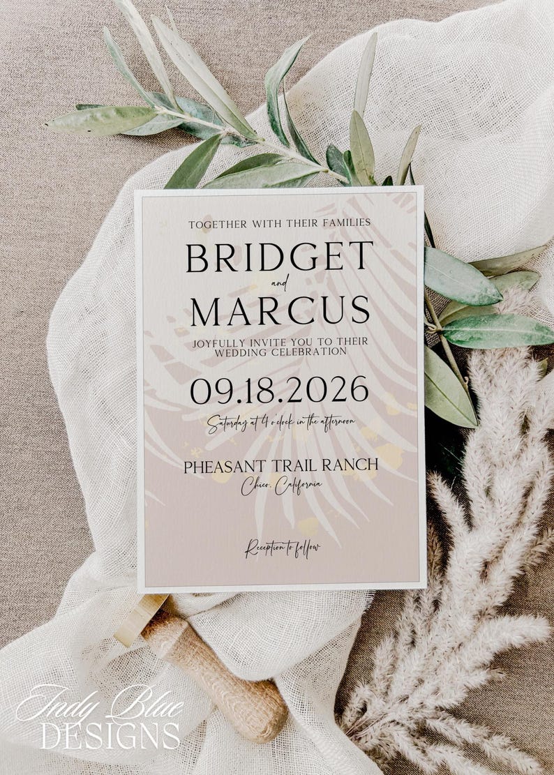 Elegant Wedding Invitation Template Set DIY Pink Floral Engagement ...