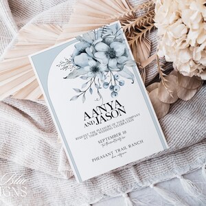 Unique Wedding Invitation Template Set Modern DIY Announcement Blue ...