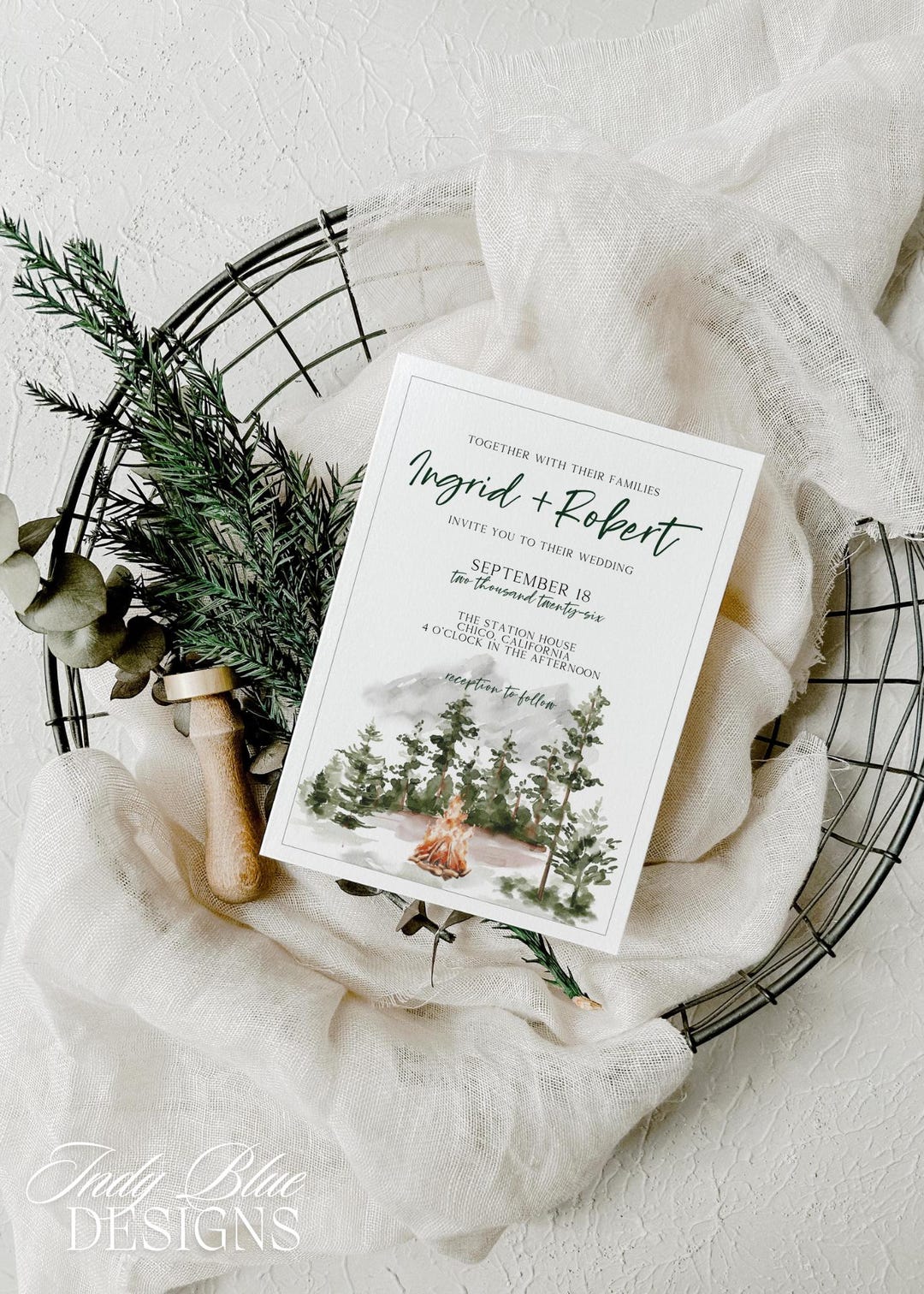 Unique Autumn Wedding Invitation Template Suite Classic Campfire ...