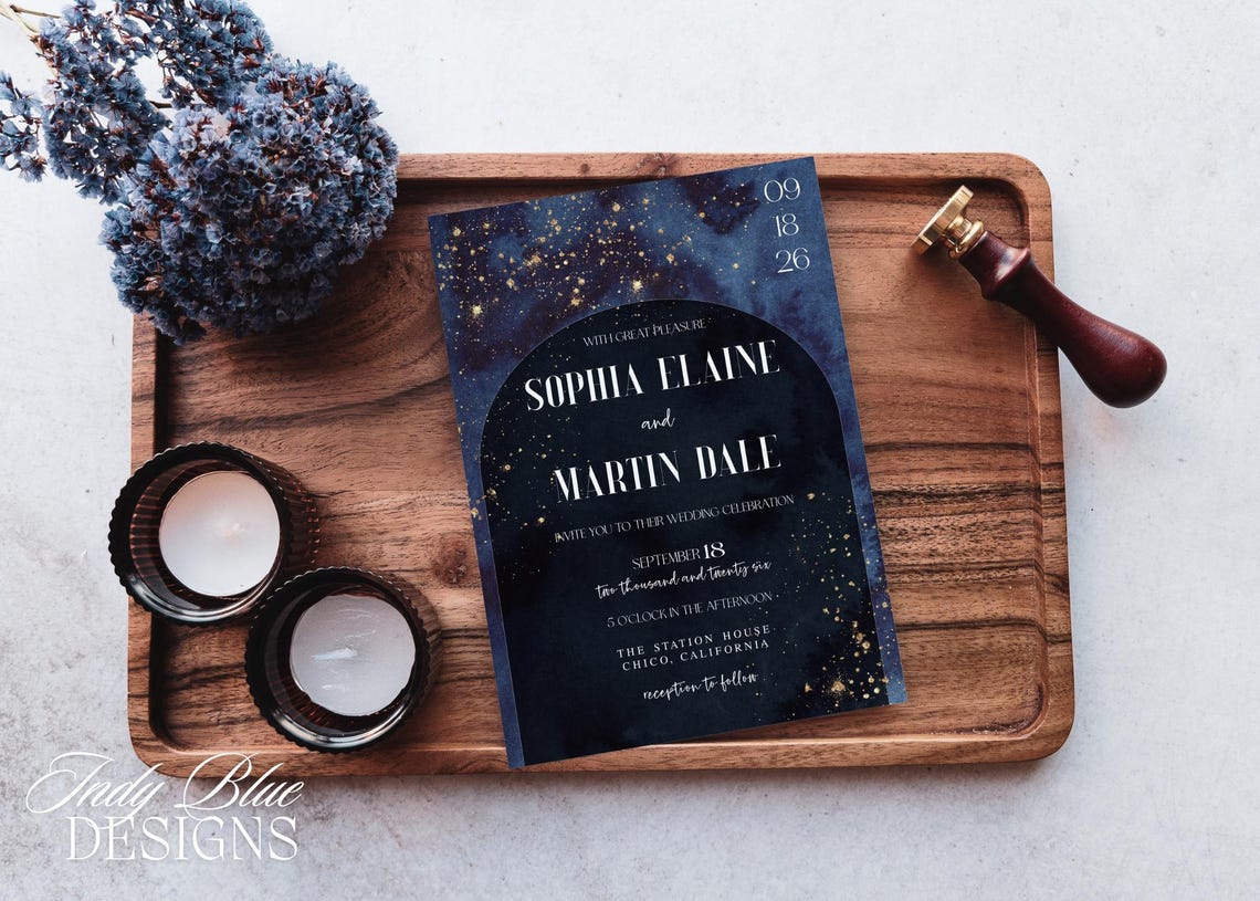 Unique Starry Wedding Invitation Template Suite Classic Night Wedding ...