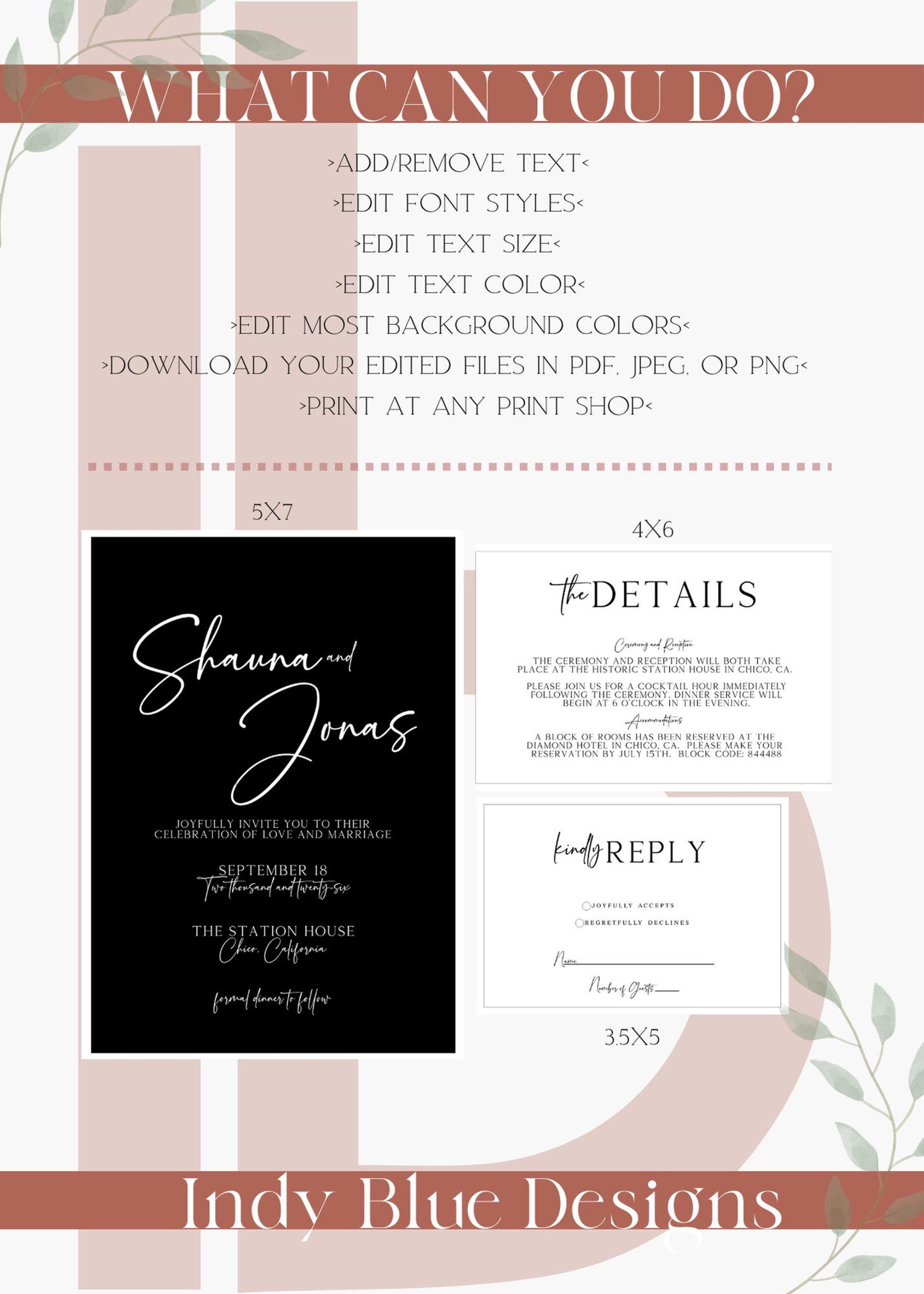Modern Wedding Invitation Template Set Elegant Sophisticated Wedding ...
