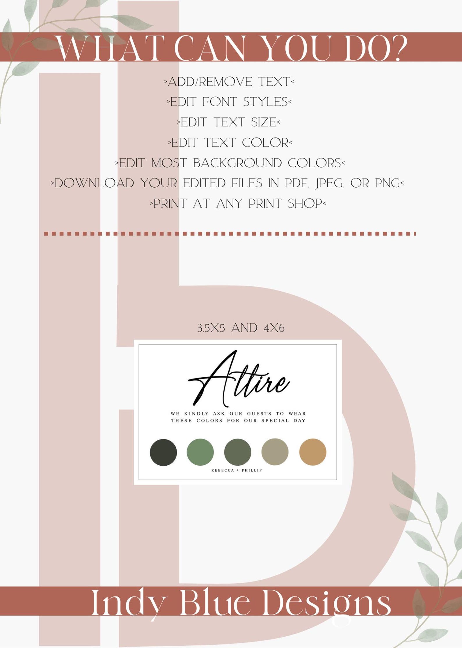 Modern Wedding Color Palette Card Custom Dress Code Card Template DIY ...