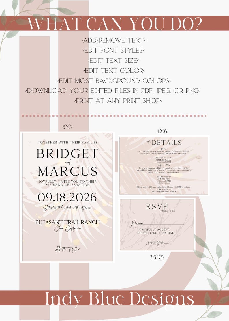 Elegant Wedding Invitation Template Set DIY Pink Floral Engagement ...