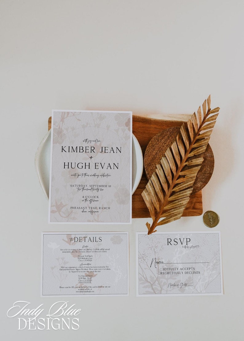 Unique Neutral Floral Wedding Invitation Template Suite Classic ...