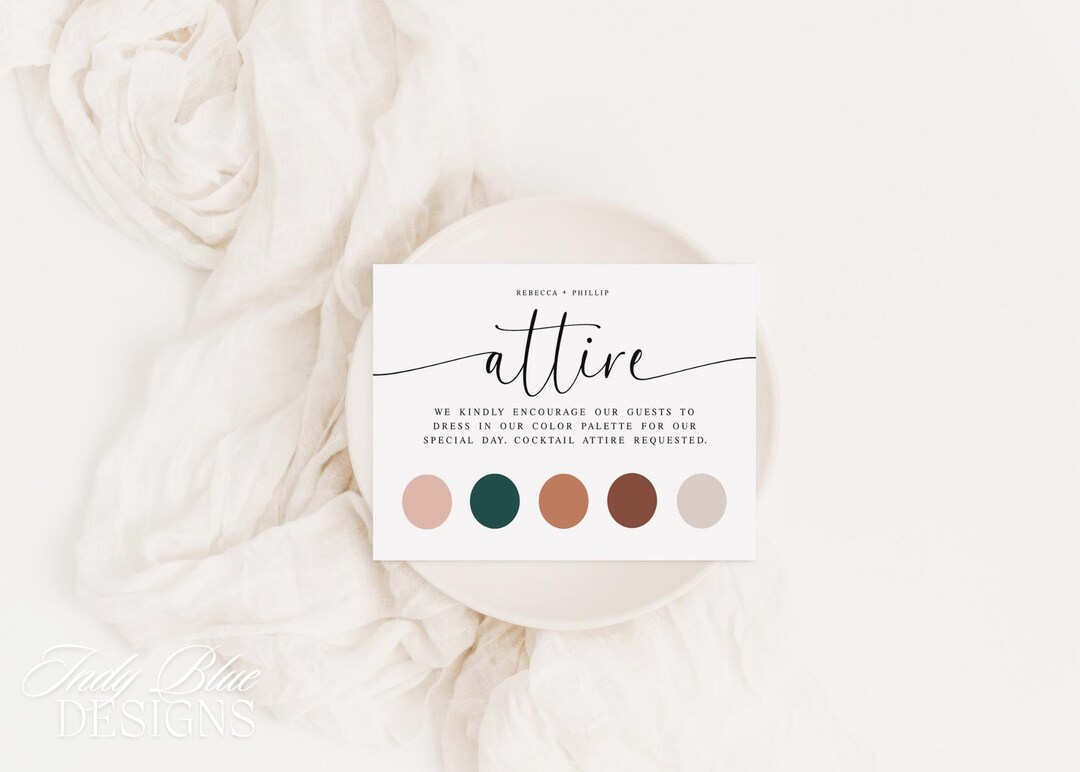Modern Wedding Color Palette Card Custom Dress Code Card Template DIY ...