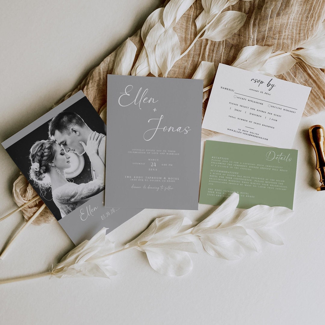 Modern Wedding Invitation Template Set Easy Wedding Printable - Etsy