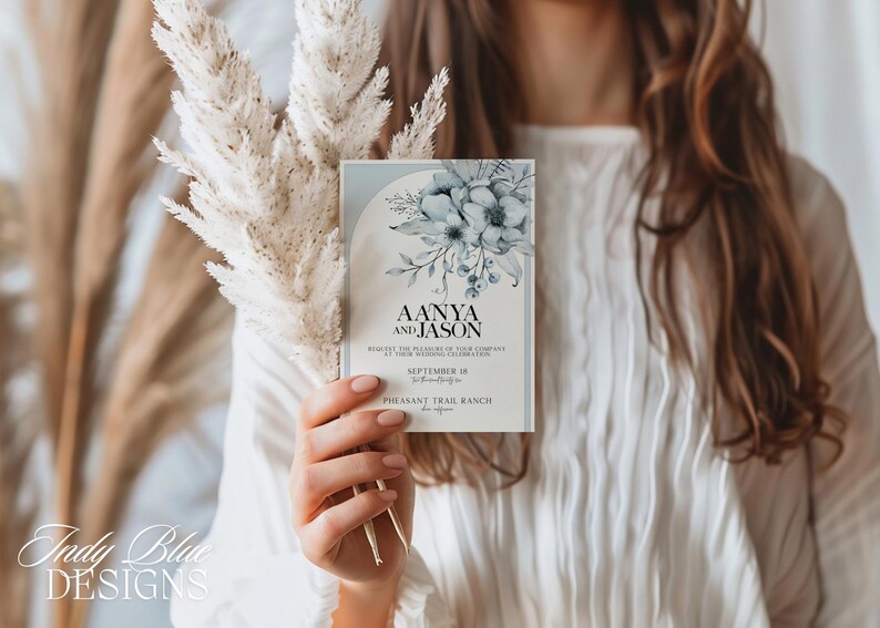 Unique Wedding Invitation Template Set Modern DIY Announcement Blue ...