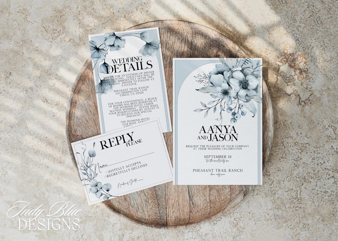 Unique Wedding Invitation Template Set Modern DIY Announcement Blue ...